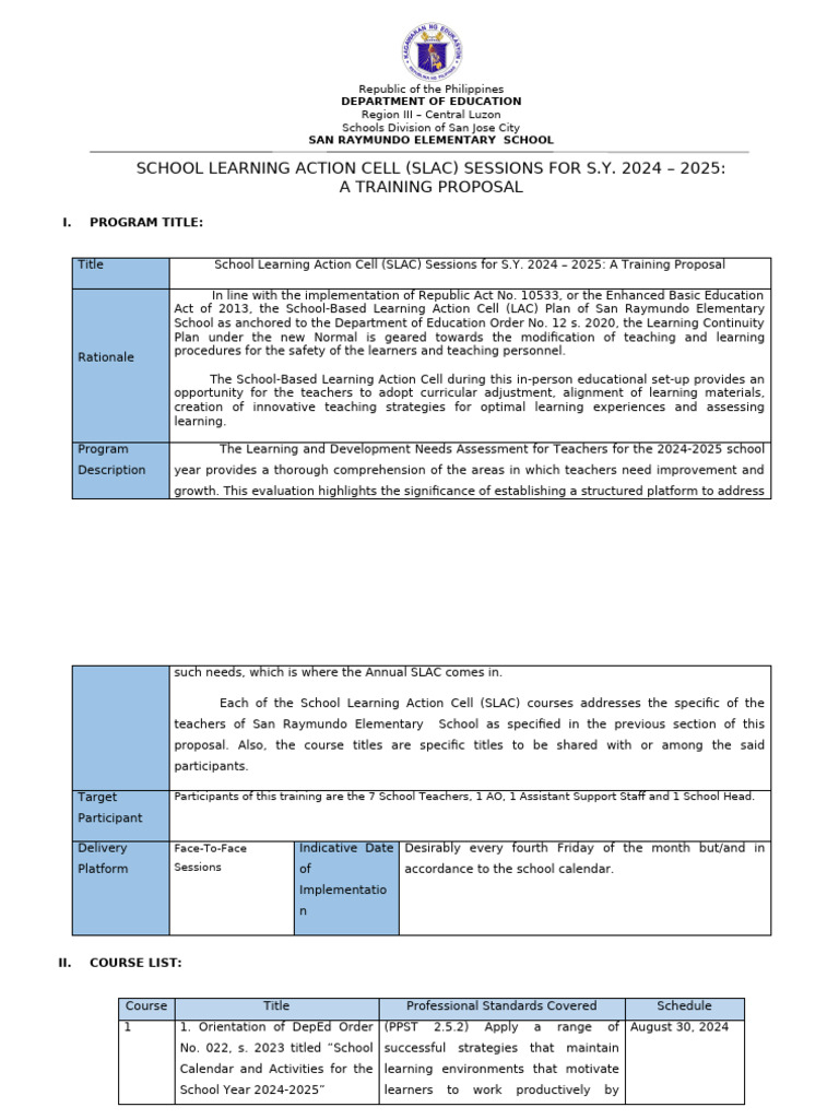 SLAC Training Proposal for SY 2024-2025 | PDF | Intelligence ...