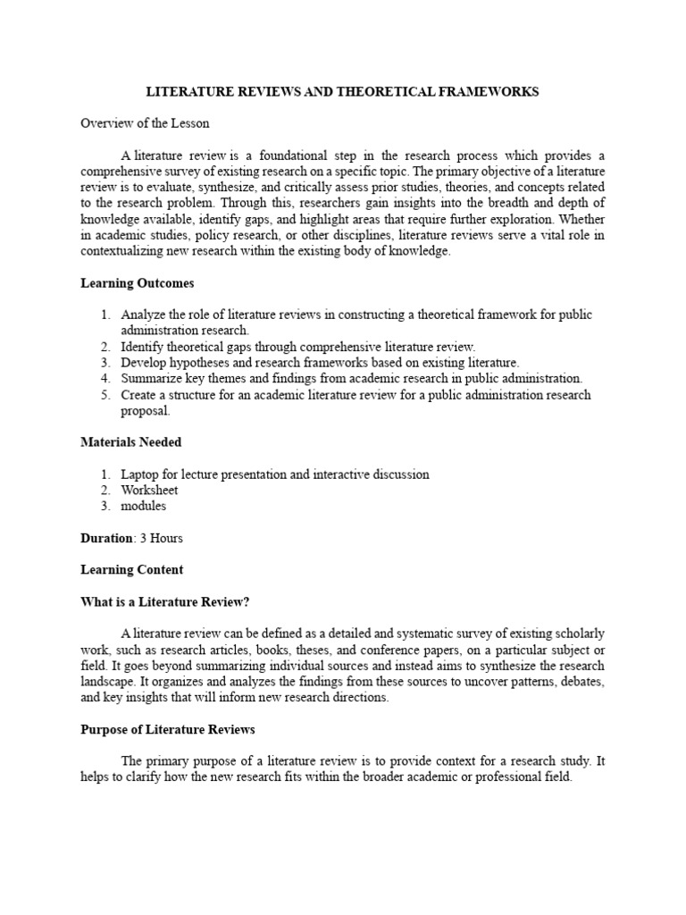 Literature Reviews and Theoretical Frameworks | PDF | Theory ...