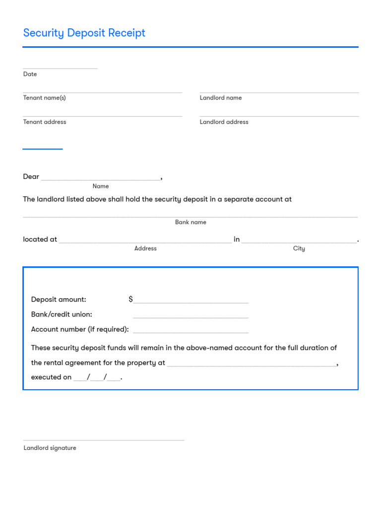 Security Deposit Receipt Template | PDF