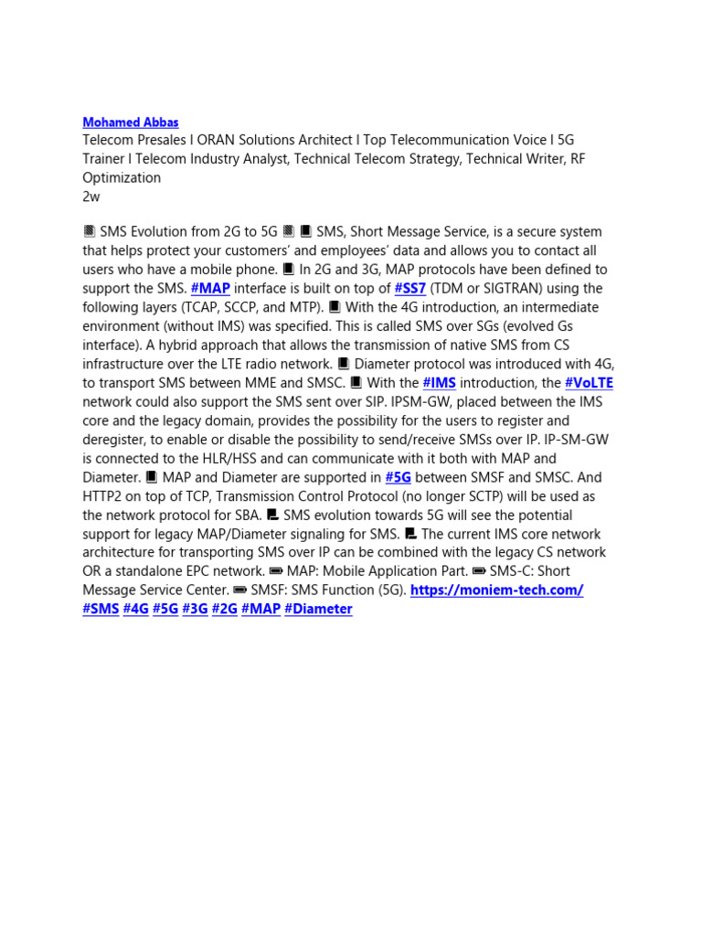 Abbas Post On SMS Evolution From 2G To 5G | PDF
