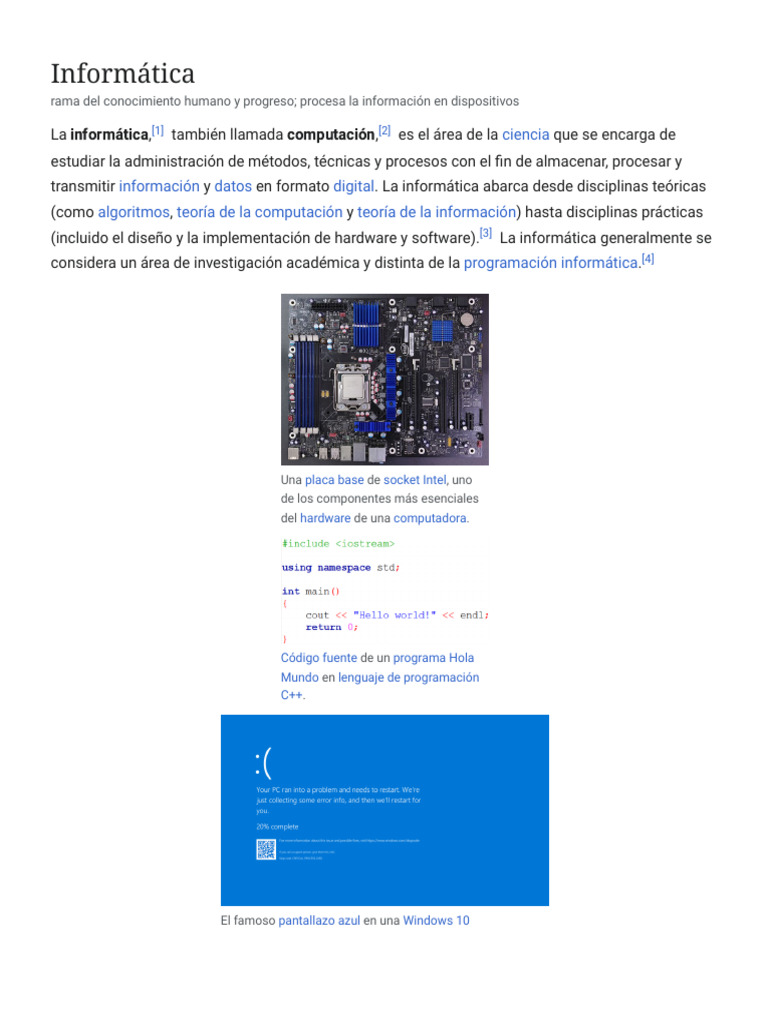 Informática - Wikipedia, La Enciclopedia Libre | PDF | Informática | Ciencias de la Computación