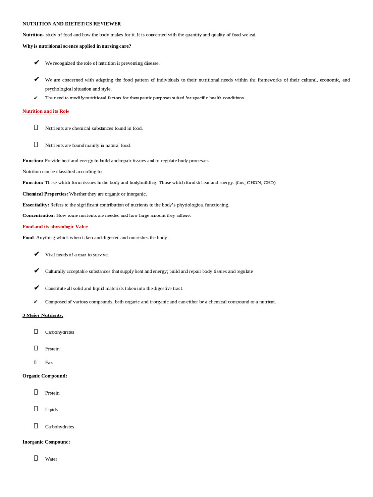 NUTRITION AND DIETETICS REVIEWER-1 | PDF | Carbohydrates | Cell Membrane