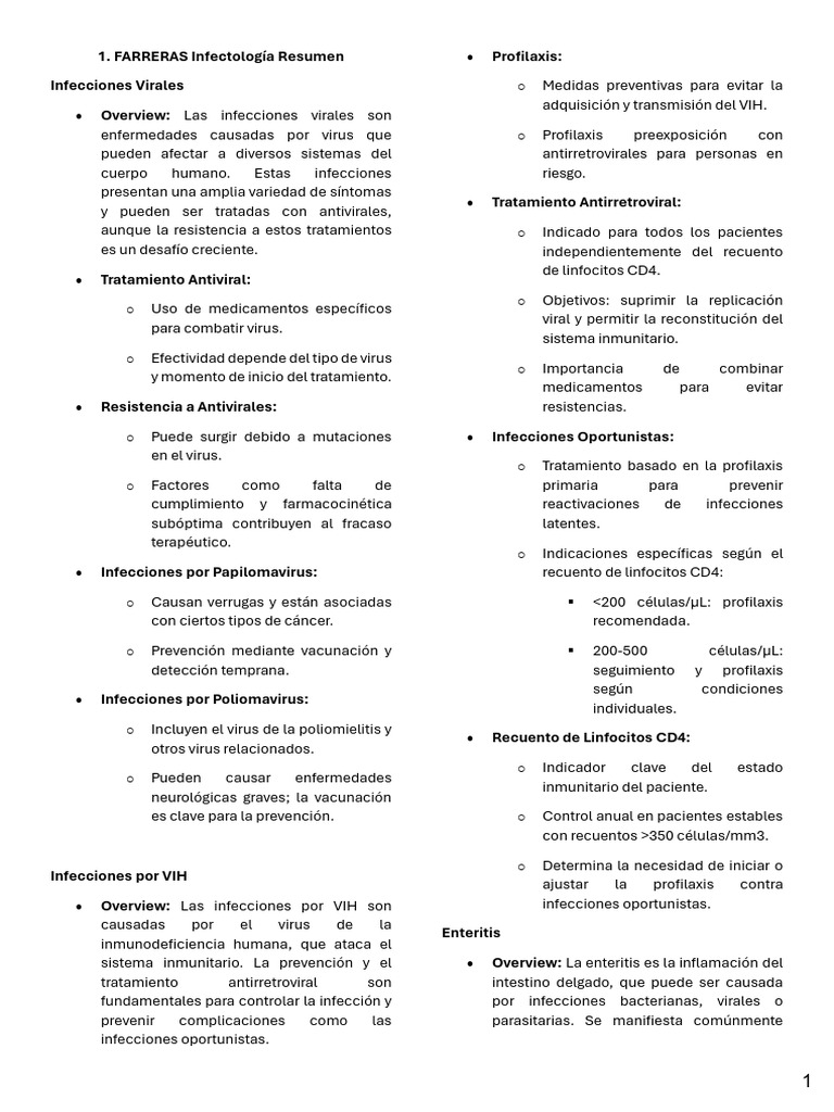 FARRERAS Infectología - Resumen - Ok | PDF | Virus | Manejo del VIH / SIDA