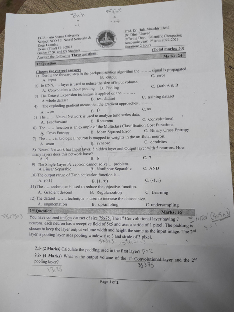 Neural Network & Deep Learning - Final 2023 | PDF