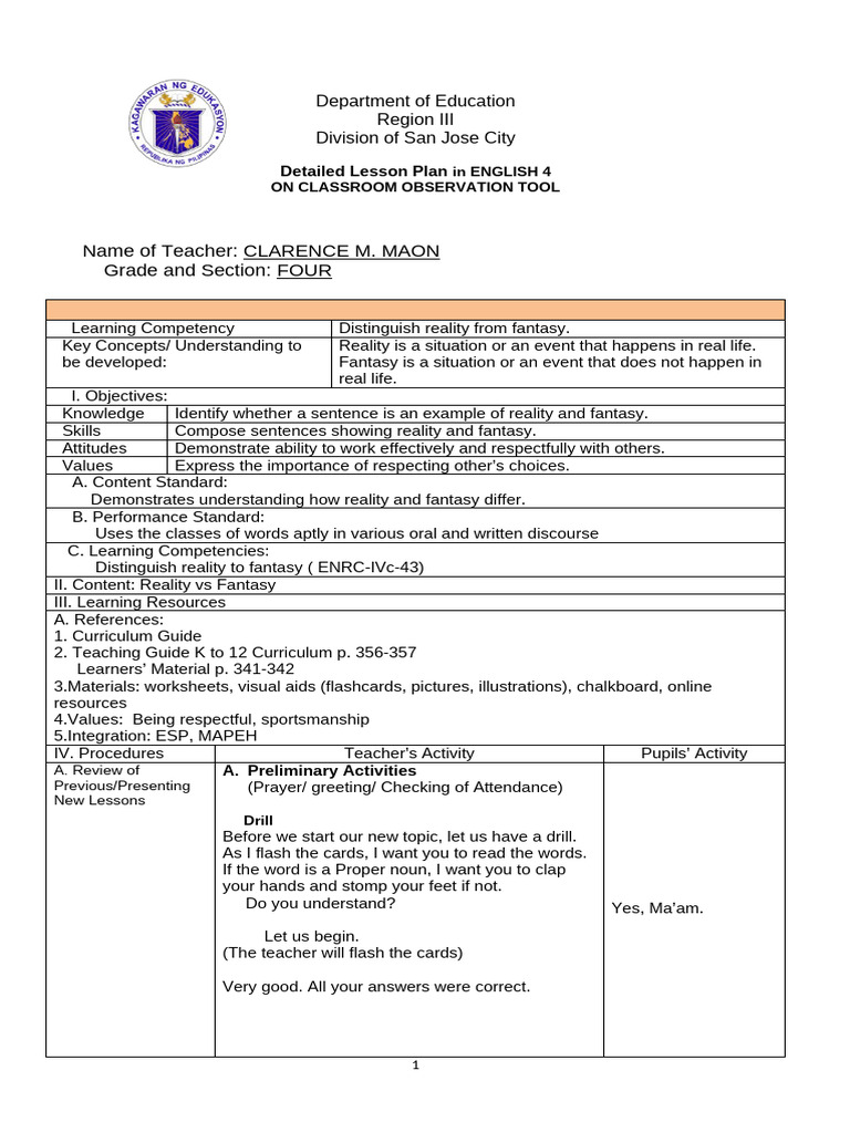 COT_DLP_ENGLISH-4-CLARENCE | PDF | Learning | Curriculum