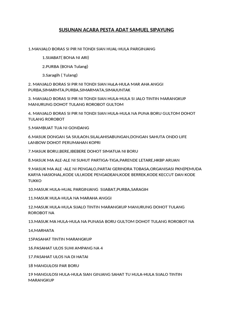 Susunan Acara Pesta Adat Samuel Sipayung | PDF