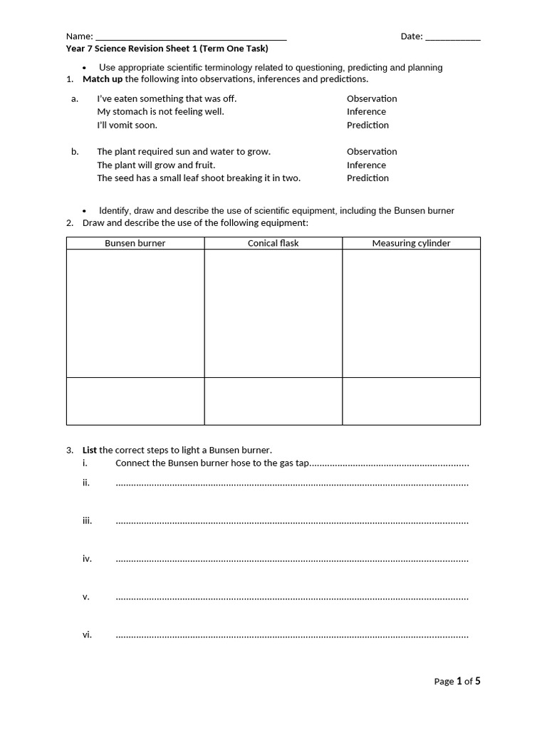 7 Sci Revision 1 Assessment Task One 2022 | PDF