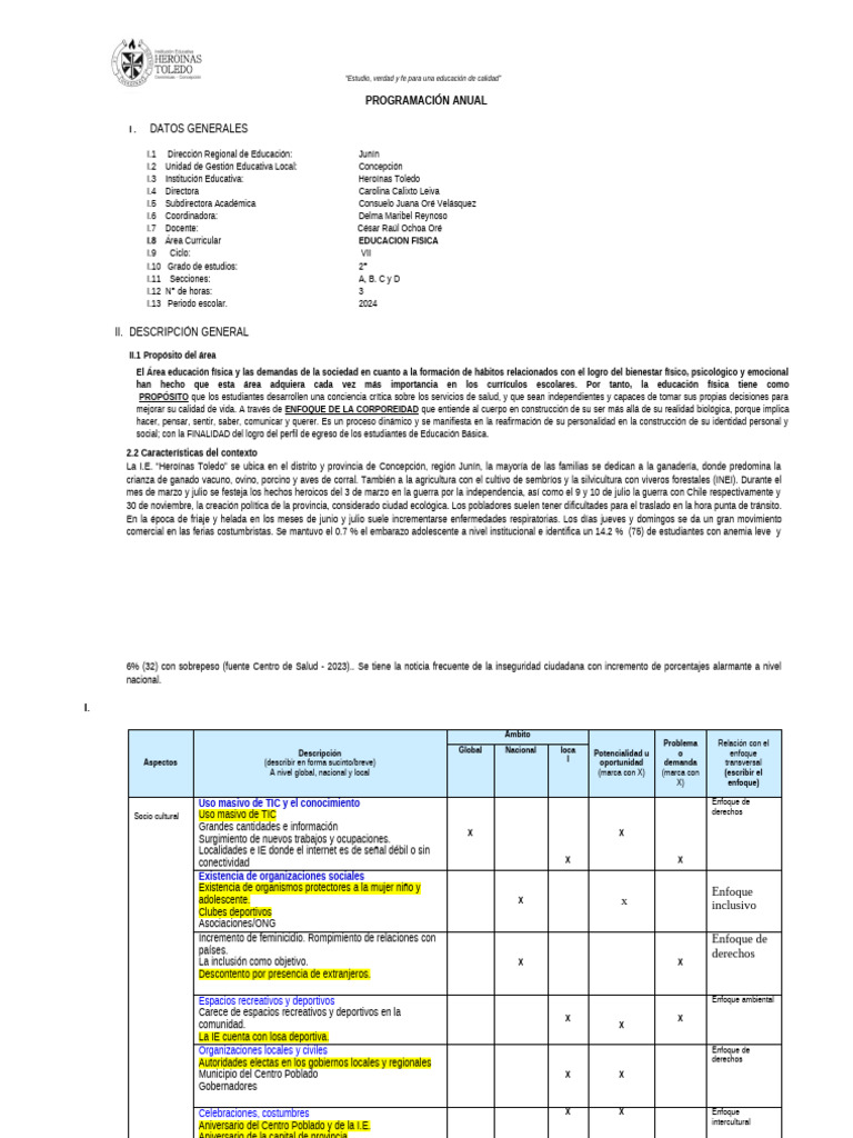 2°educ Fis Programacion Anual - Cesar Raul Ochoa Ore | PDF | Aprendizaje