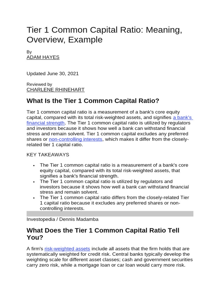 Tier 1 Common Capital Ratio | PDF | Capital Adequacy Ratio | Tier 1 Capital