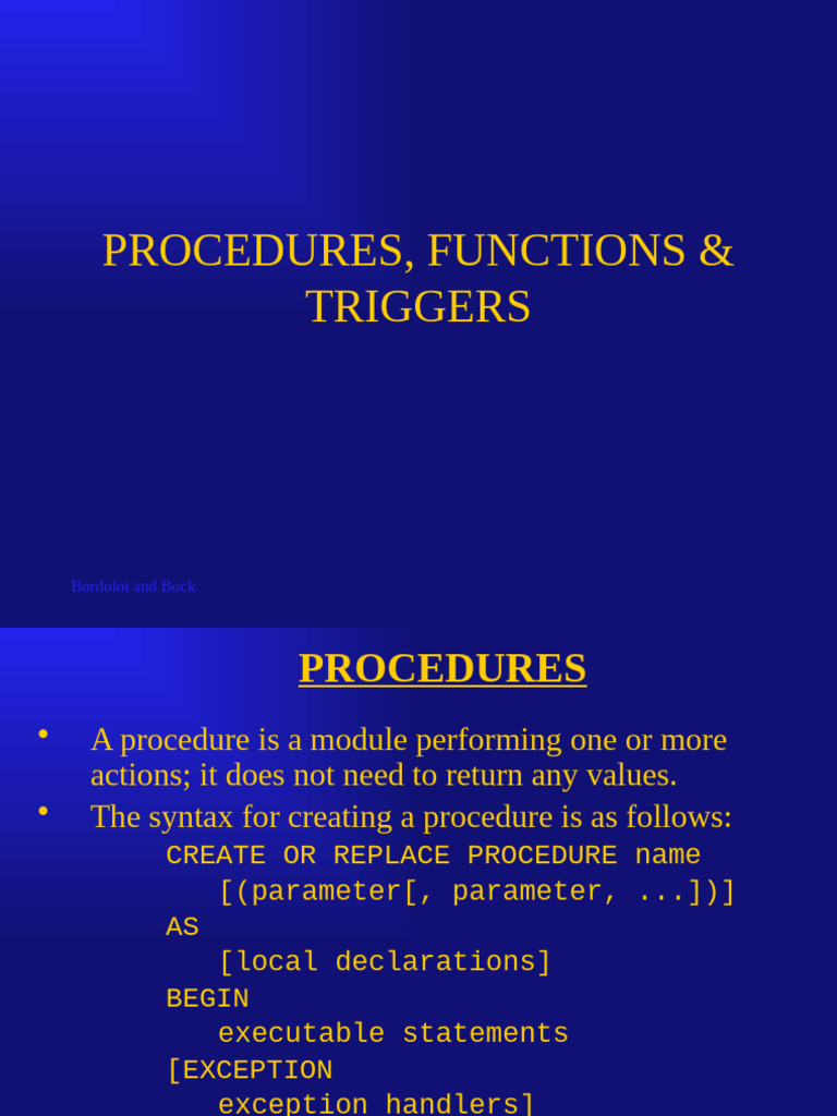 6procs Funcs Triggers | PDF | Parameter (Computer Programming) | Pl/Sql