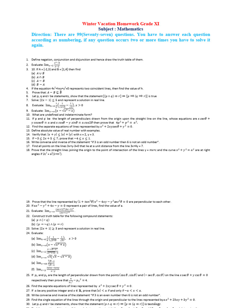 Grade XI Winter Math Homework Guide | PDF | Function (Mathematics ...