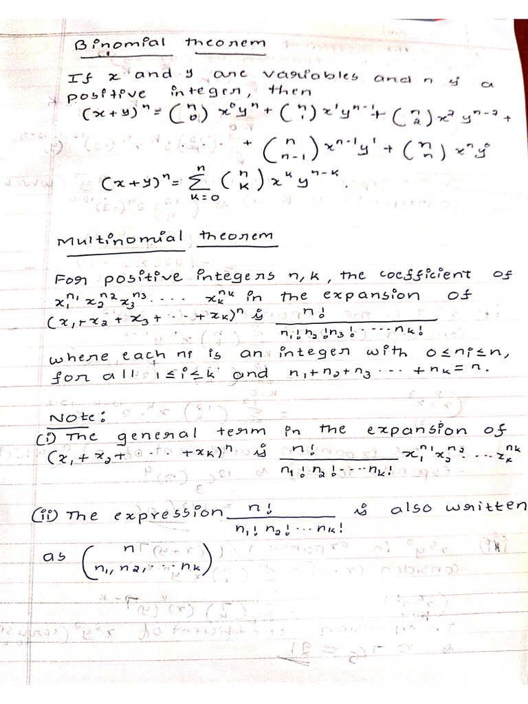 Binomial Theorem and Multinomial Theorem | PDF