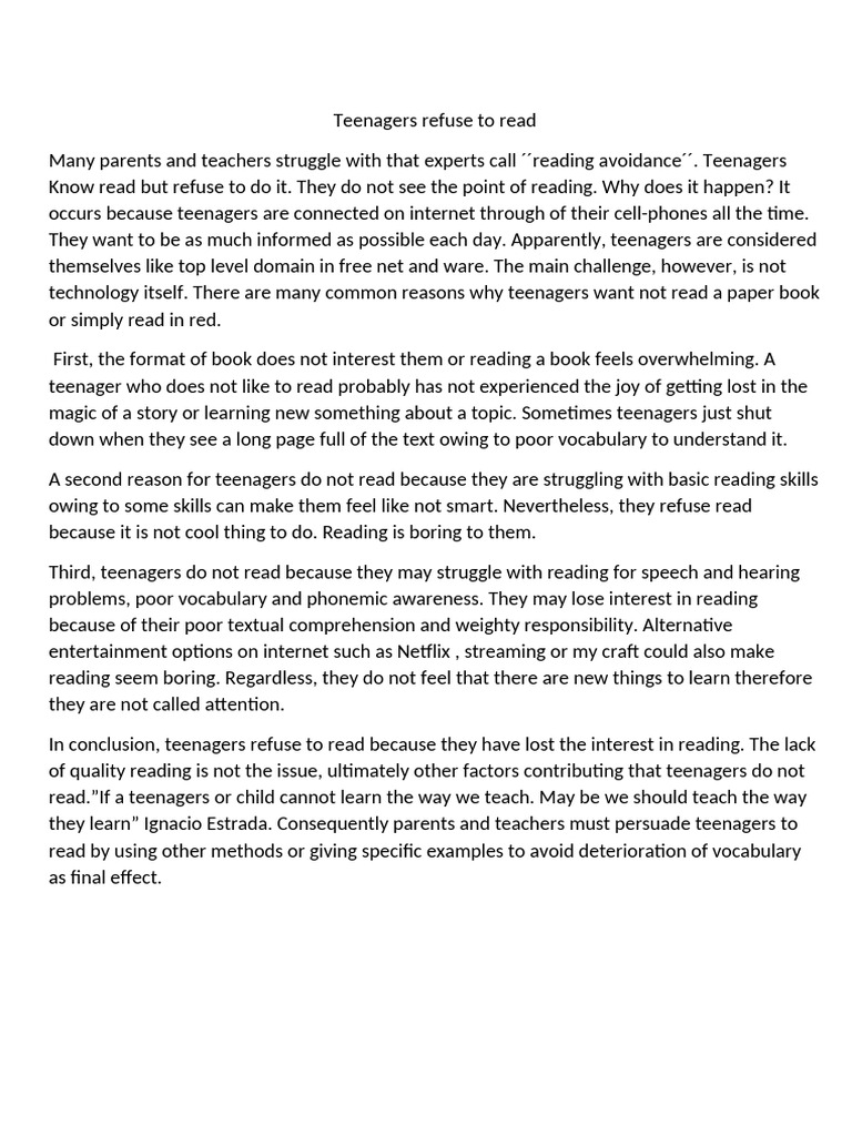 Teenagers Refuse To Read | PDF