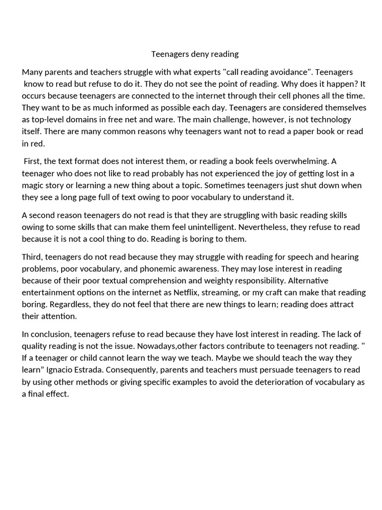 Teenagers Refuse To Read - Edited | PDF