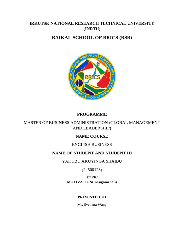 Motivation Assignment (Yakubu Shaibu) | PDF | Internship | Job Hunting