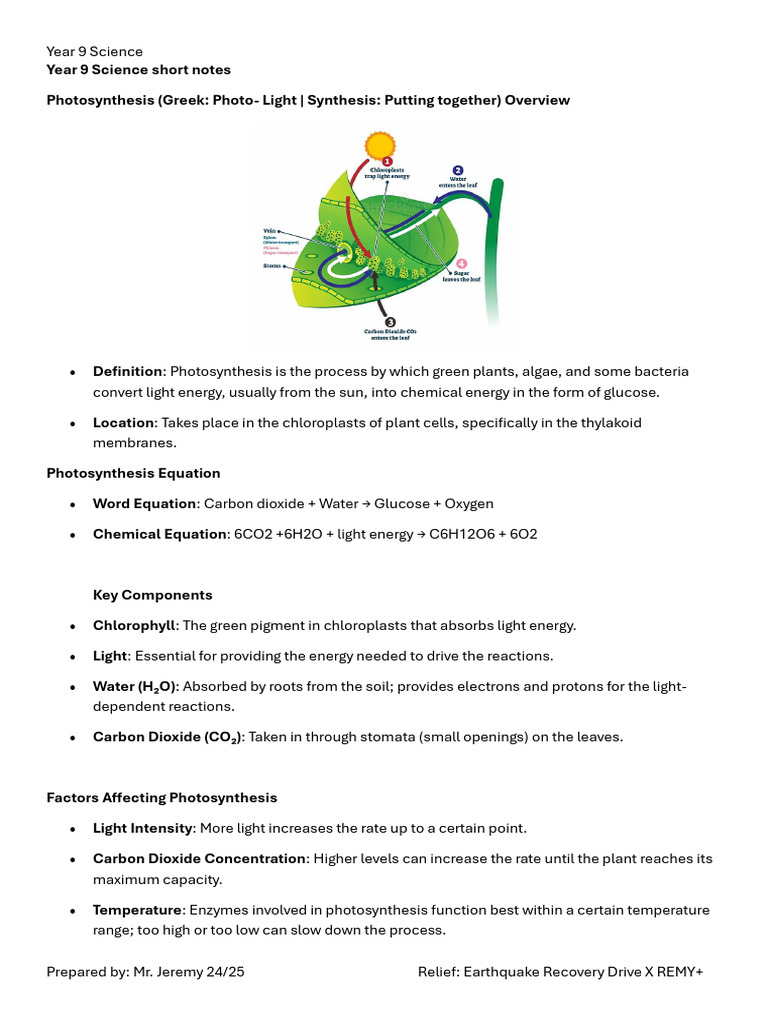 Year 9 Photosynthesis Study Guide | PDF | Climate Change | Photosynthesis
