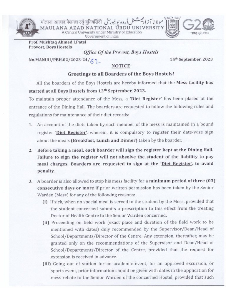 Mess Rules and Regulations | PDF