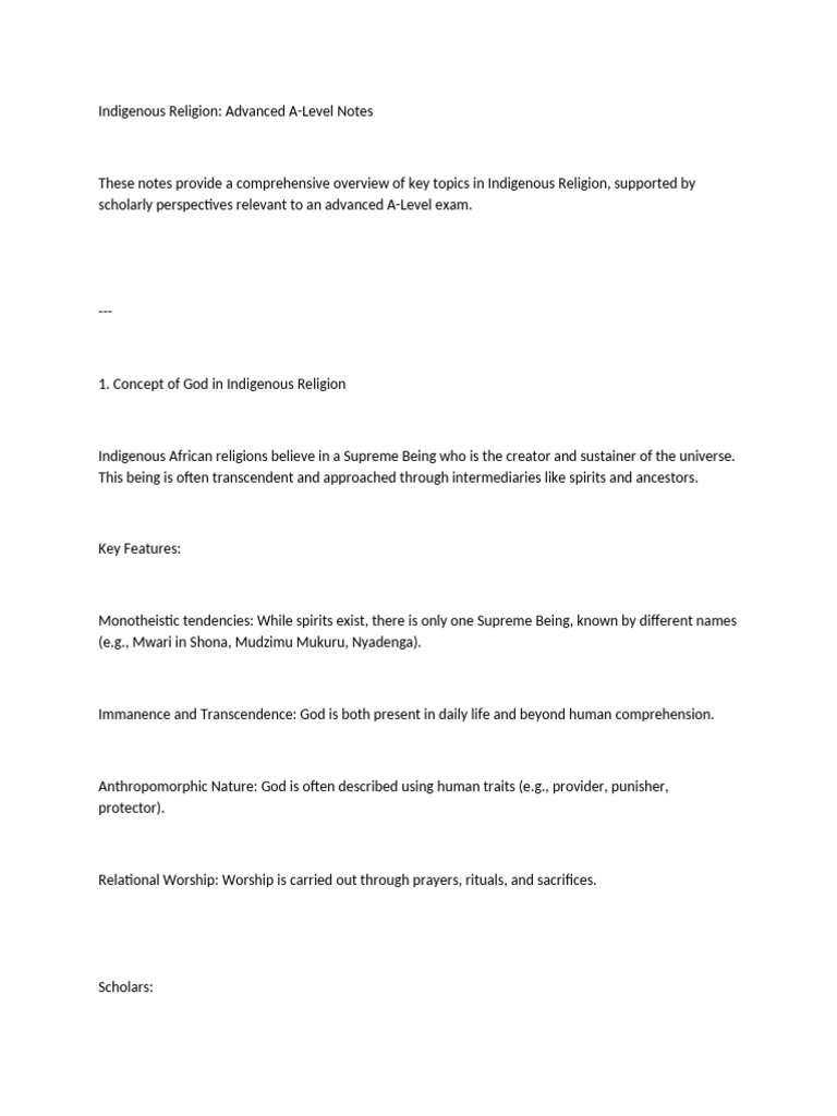 Indigenous Religion A-Level Study Guide | PDF | God | Rituals