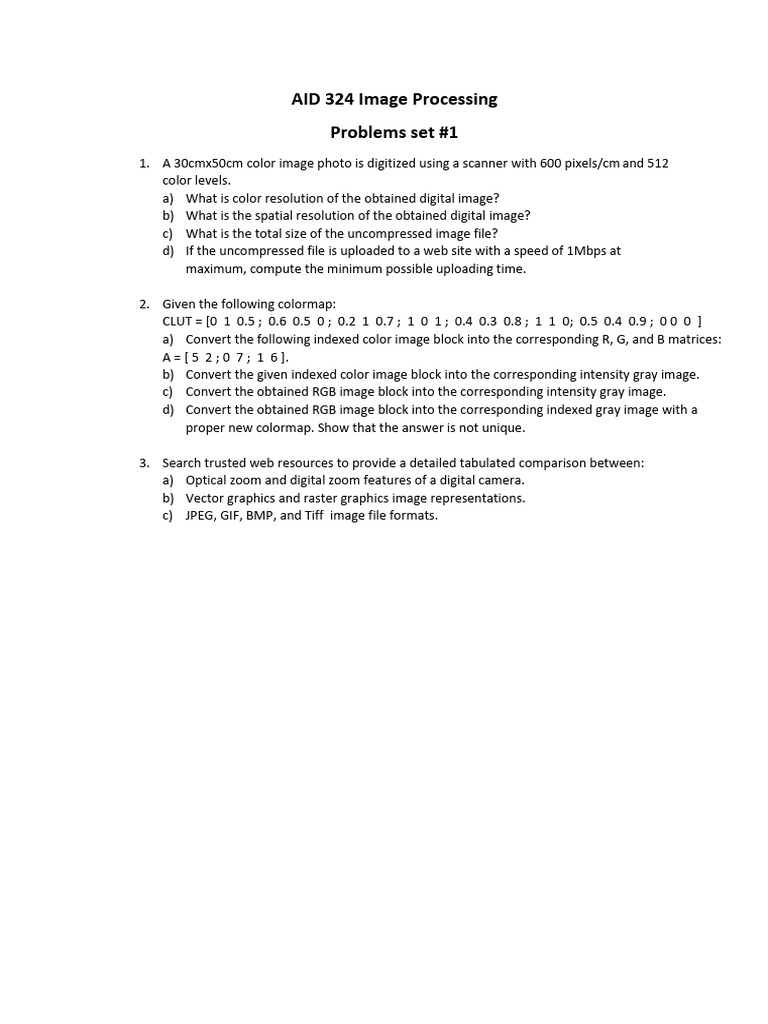 AID 324 Image Processing ProbSet#1 | PDF