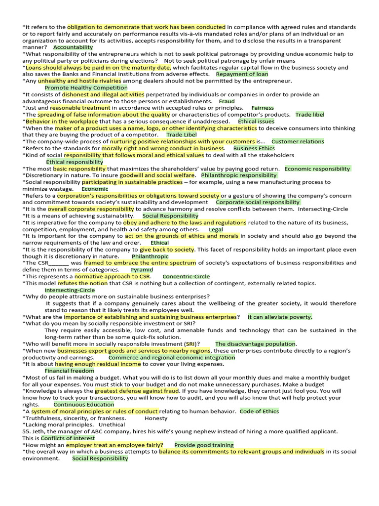 Pointers Business Ethics Fourth Quarter | PDF | Corporate Social Responsibility | Economies