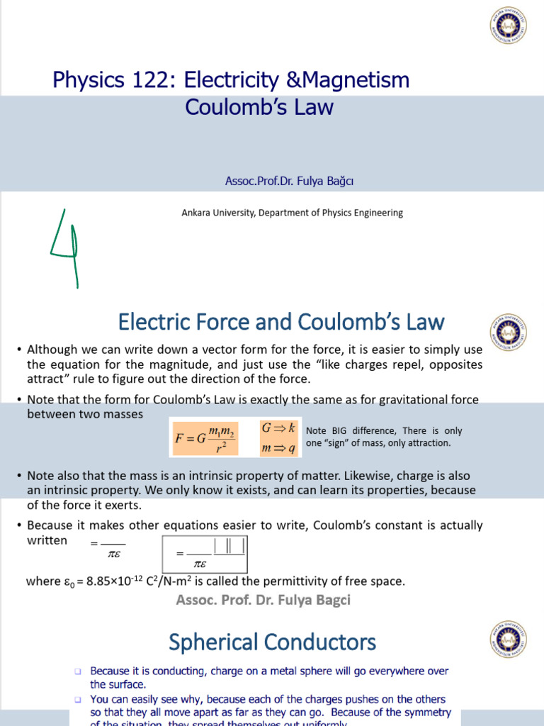 23 - 2 - Coulombs Law - AssocProf - FulyaBagci | PDF | Electric Charge | Force