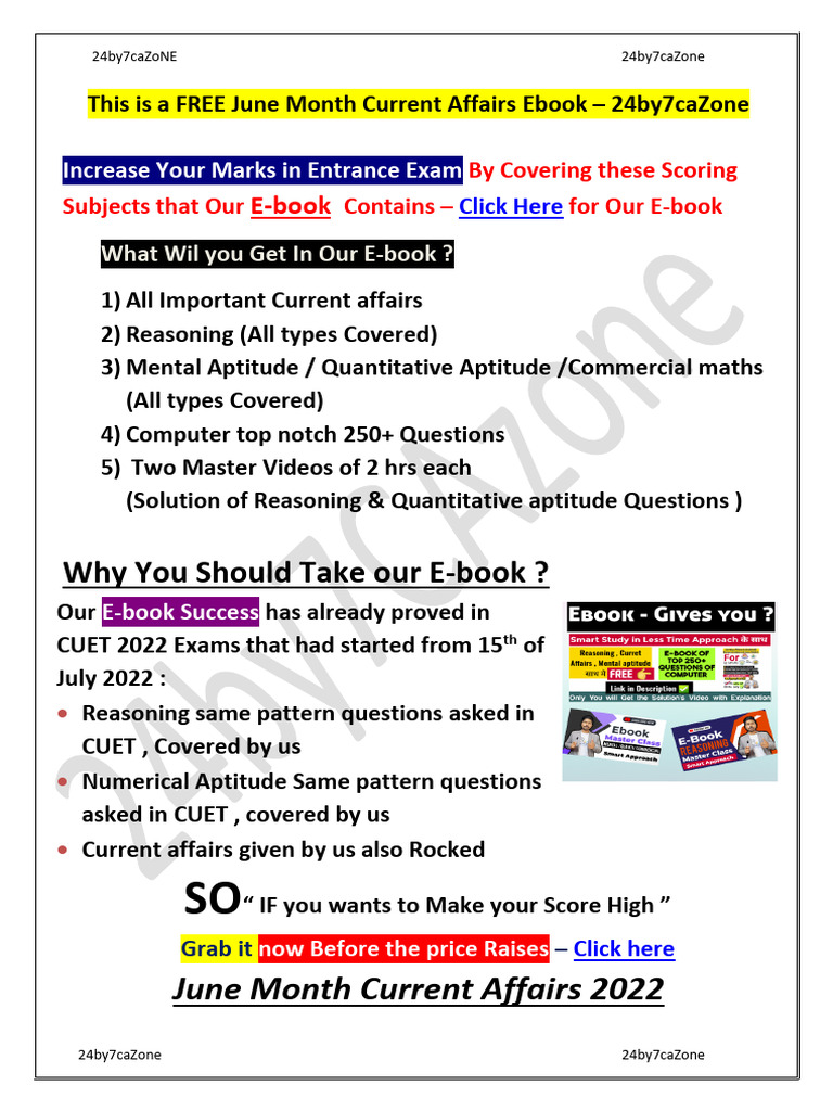 June Month Current Affairs 2022 | PDF