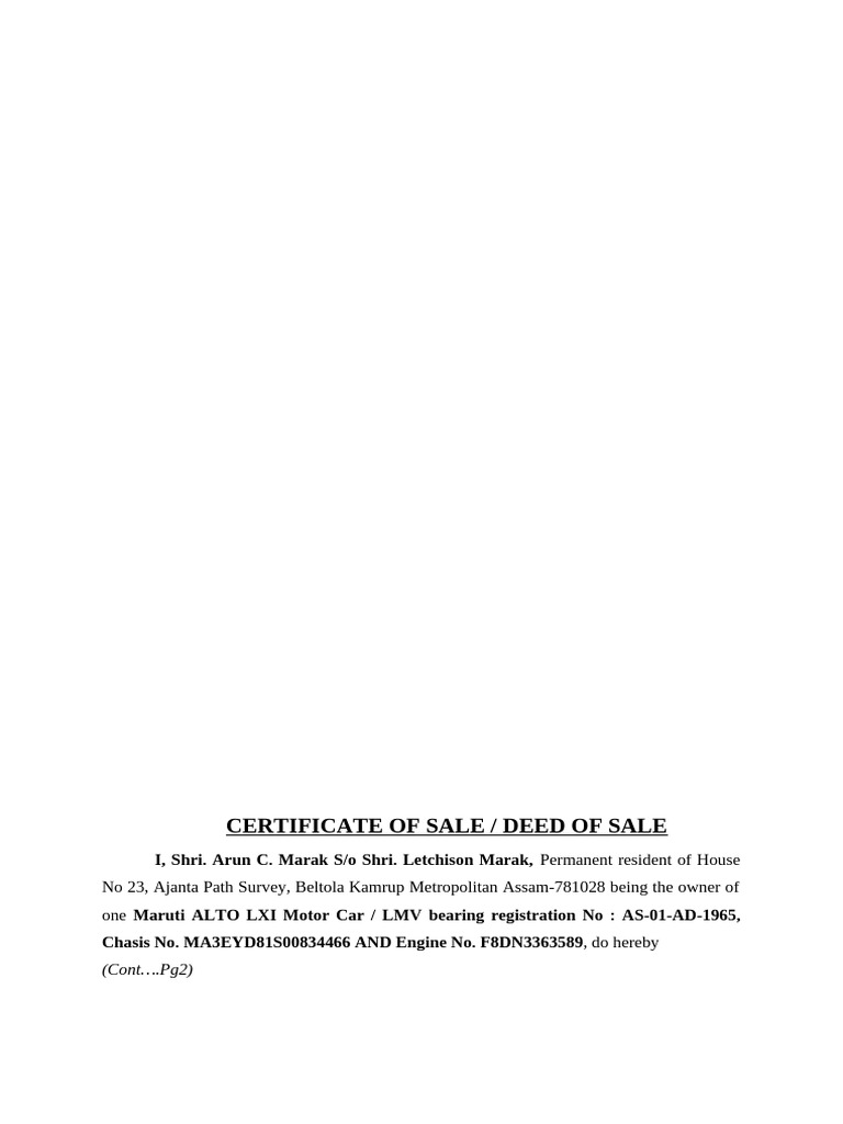 SALE DEED Maruti Alto Lxi | PDF