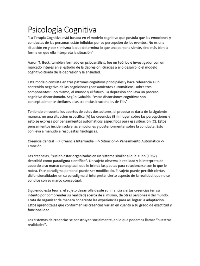 Triángulo Cognitivo en Terapia Cognitiva | PDF | Pensamiento | Las ...