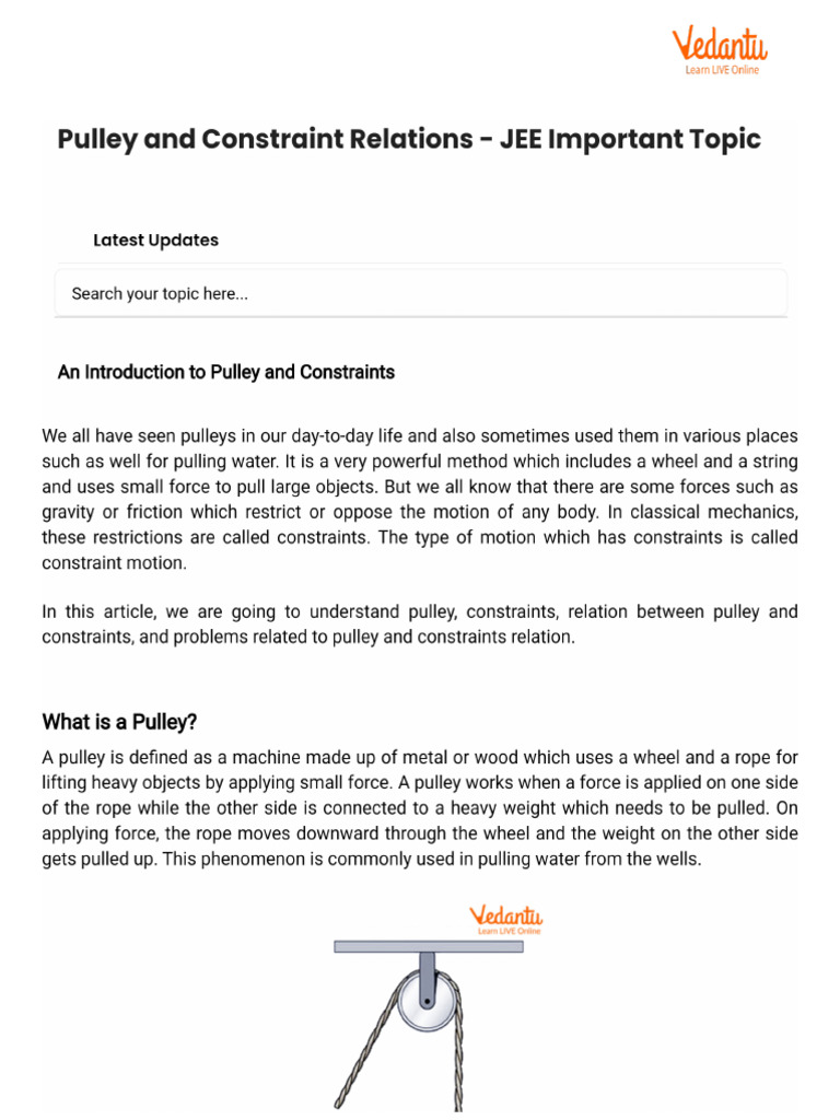 Pulley and Constraint Relations - JEE Important Topic | PDF