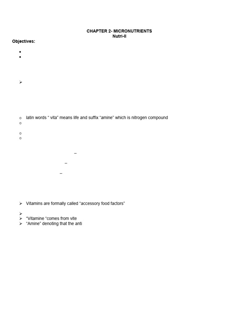 Chapter 2 Micronutrients Hand Out | PDF | Vitamin | Metabolism