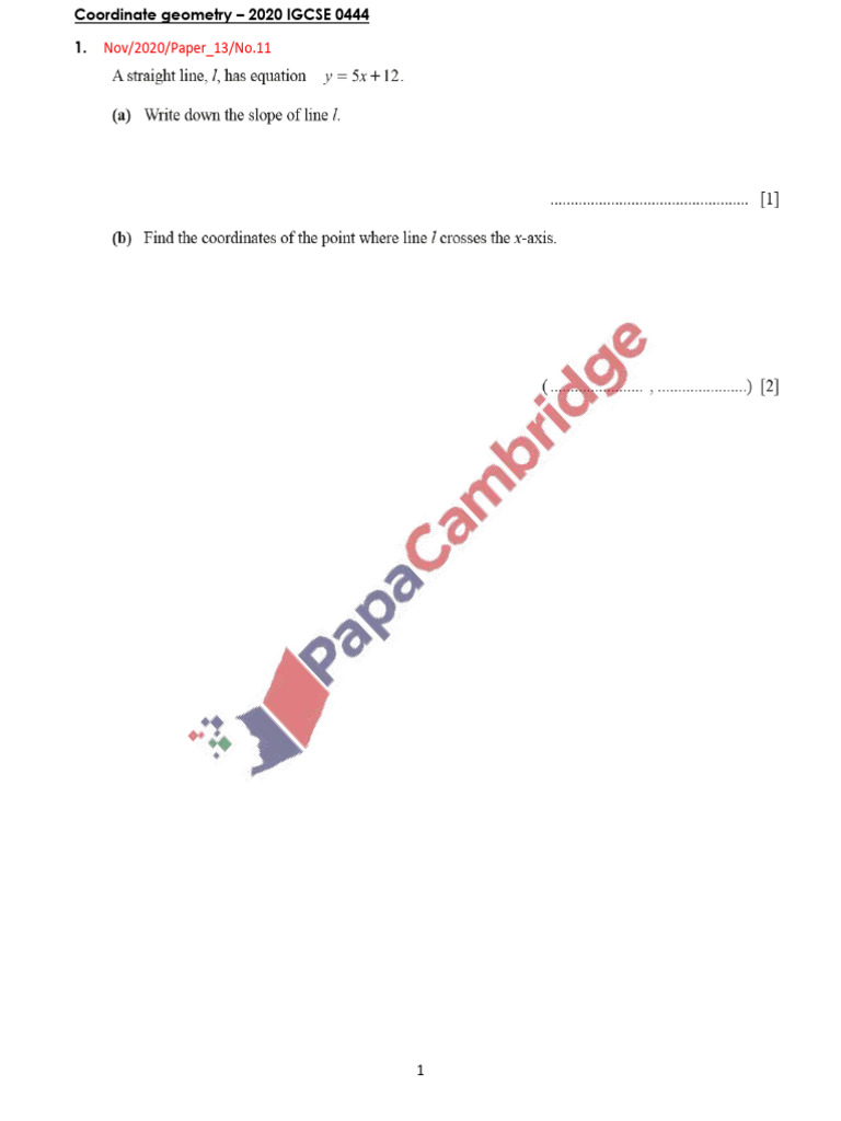 2020 Coordinate Geometry IGCSE 0444 | PDF