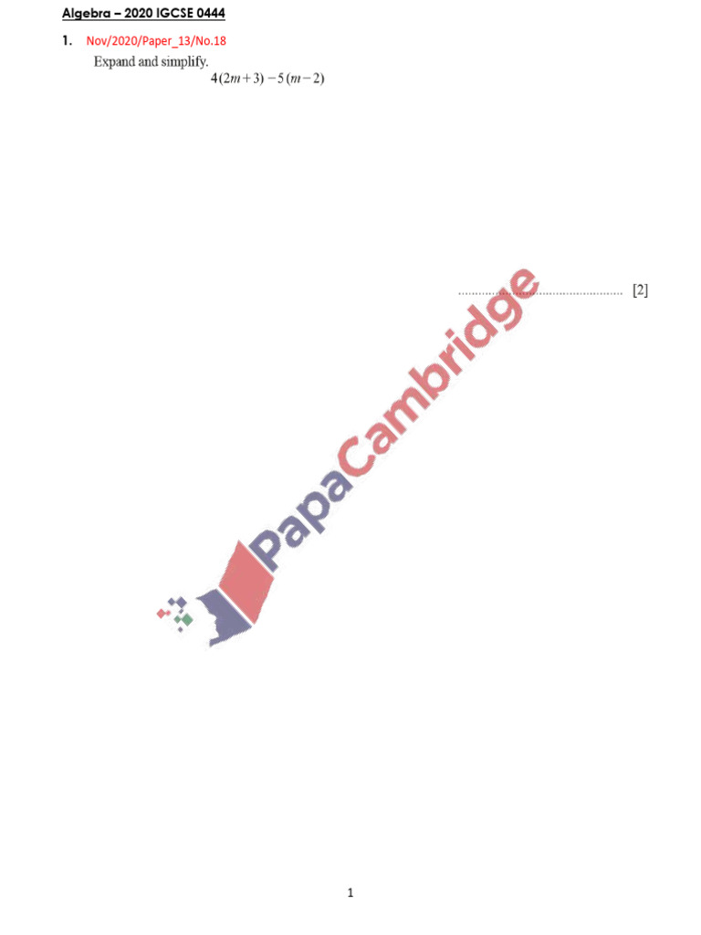 2020 Algebra IGCSE 0444 | PDF