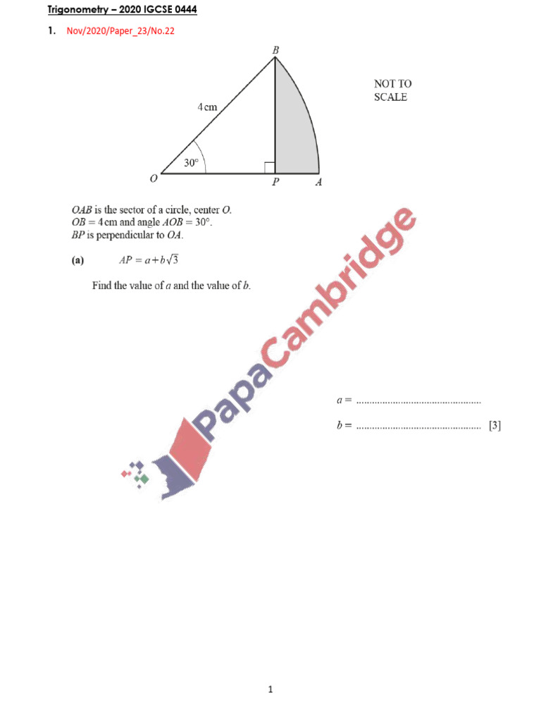 IGCSE 2020 Trigonometry Exam Papers | PDF