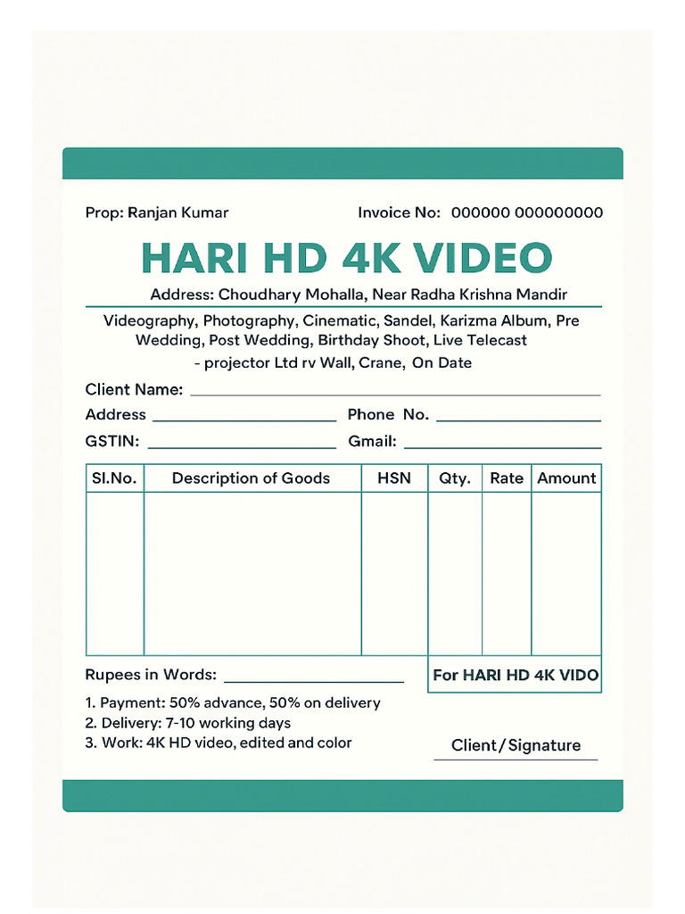 HARI HD 4K VIDEO Invoice | PDF