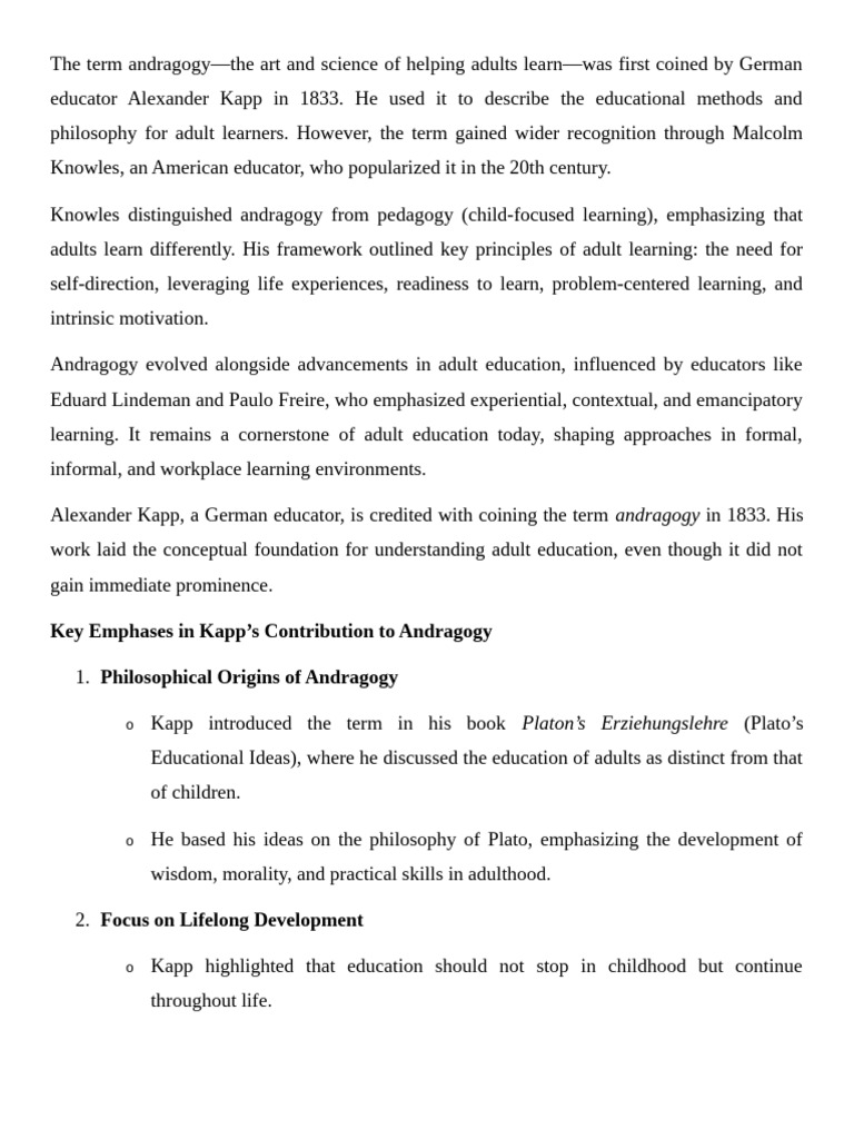 andragogy-term-history-contributors | PDF | Learning Styles | Adult ...