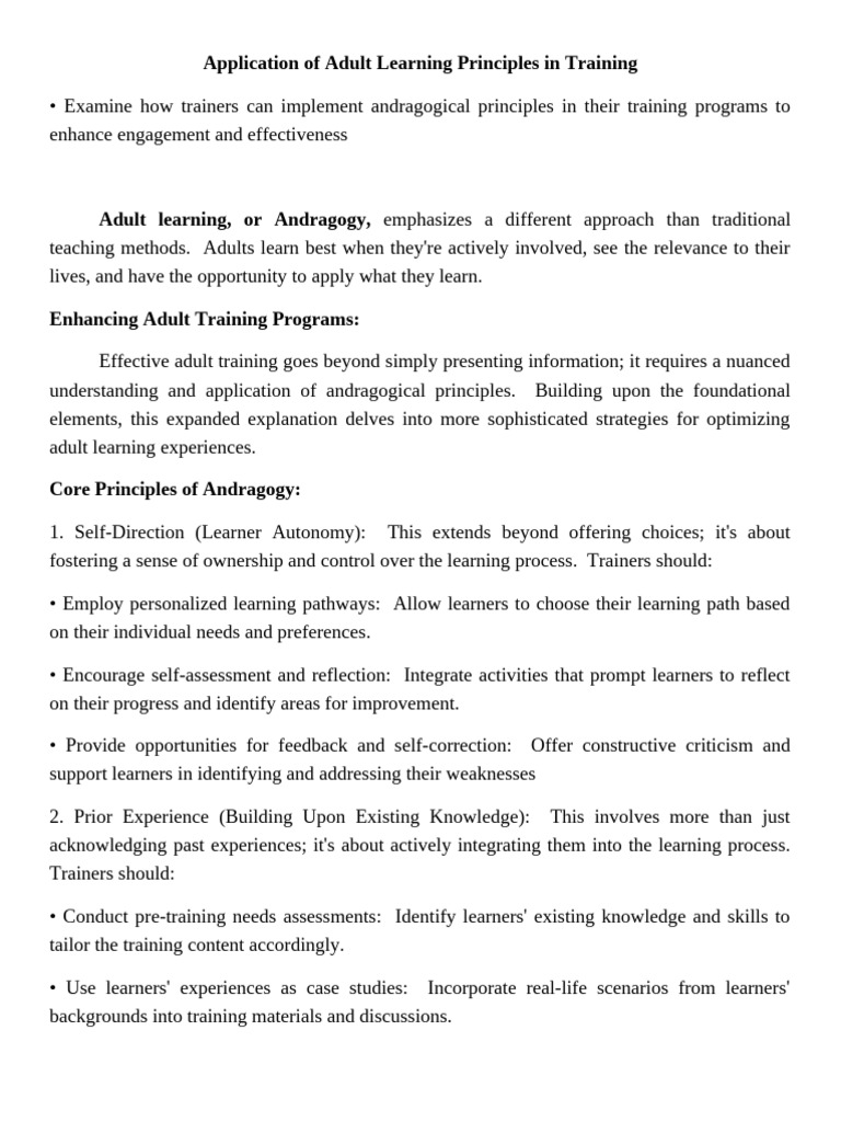 Application of Adult Learning Principles in Training | PDF | Learning ...