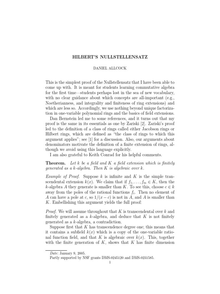 Nullstellensatz 3 | PDF | Field (Mathematics) | Ring (Mathematics)