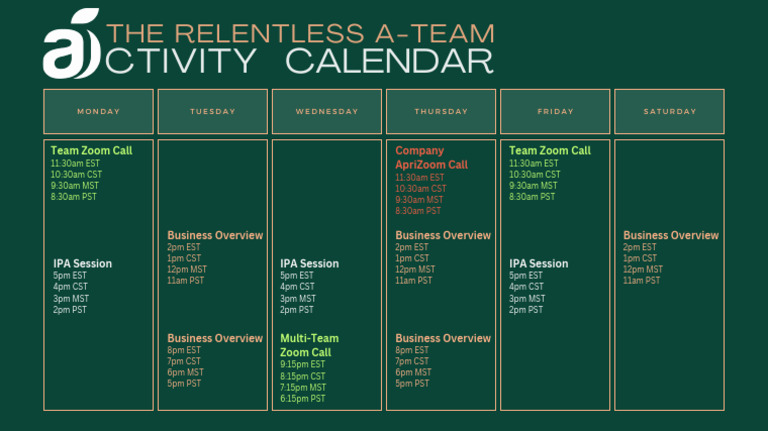 The Relentless A Team Weekly Calendar | PDF