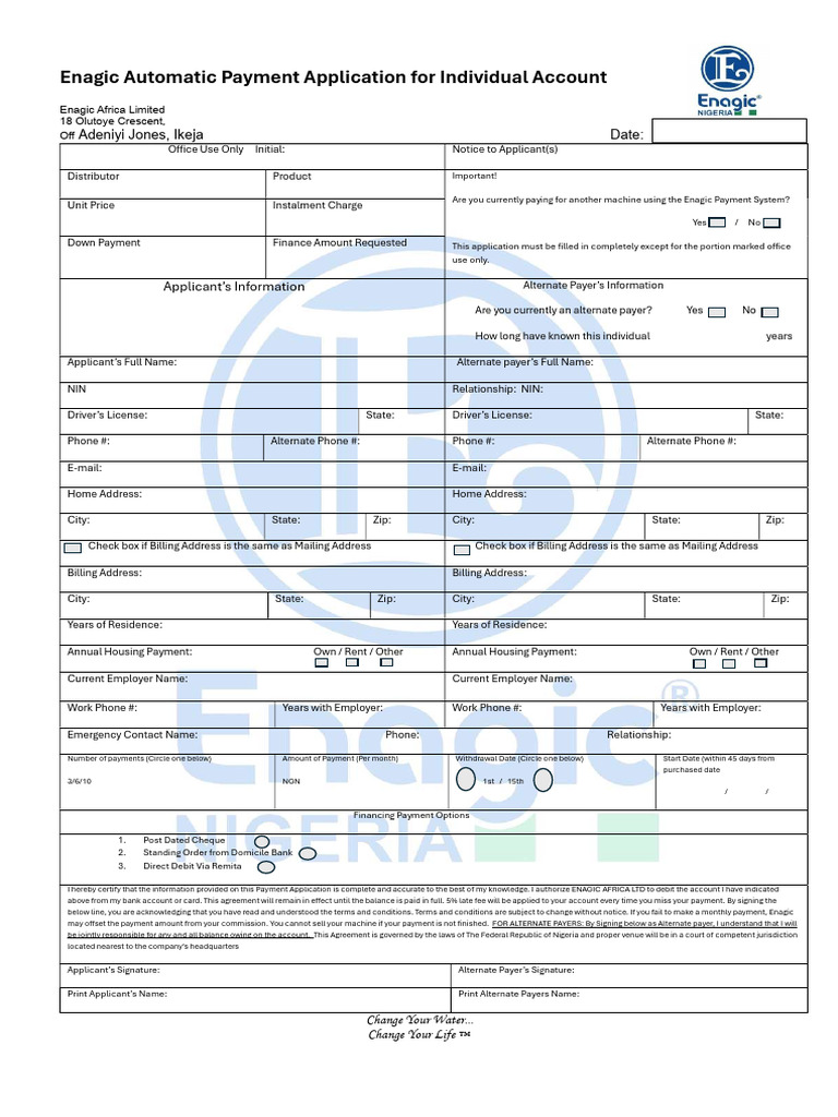 E-Payment Application Form | PDF | Payments | Financial Services