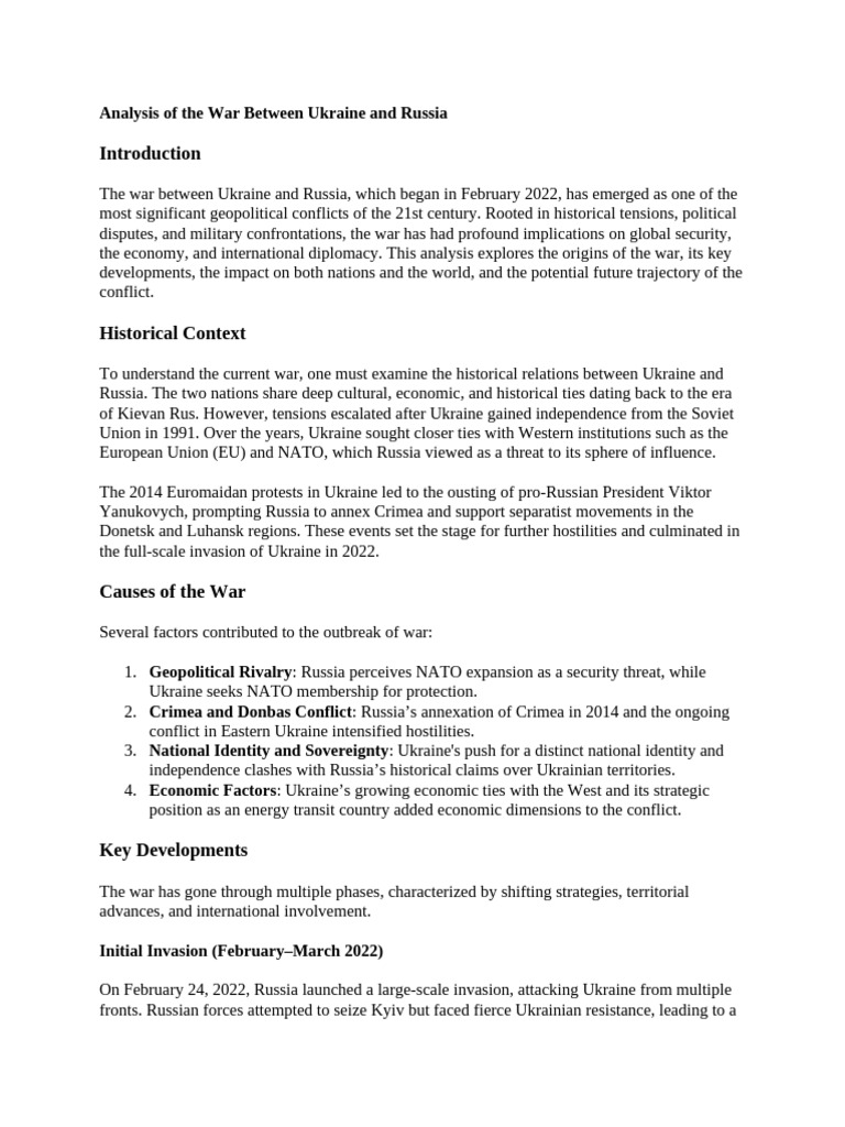 Ukraine-Russia War: Key Analysis and Impact | PDF | Ukraine | Conflicts