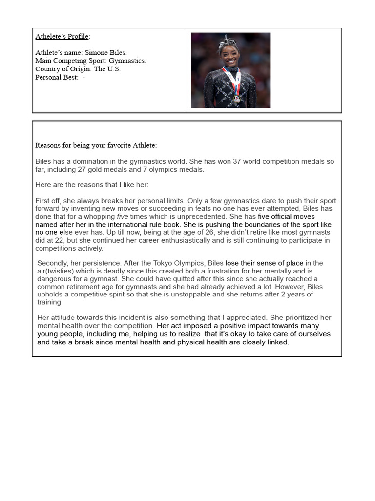 Simone Biles Athlete Profile | PDF
