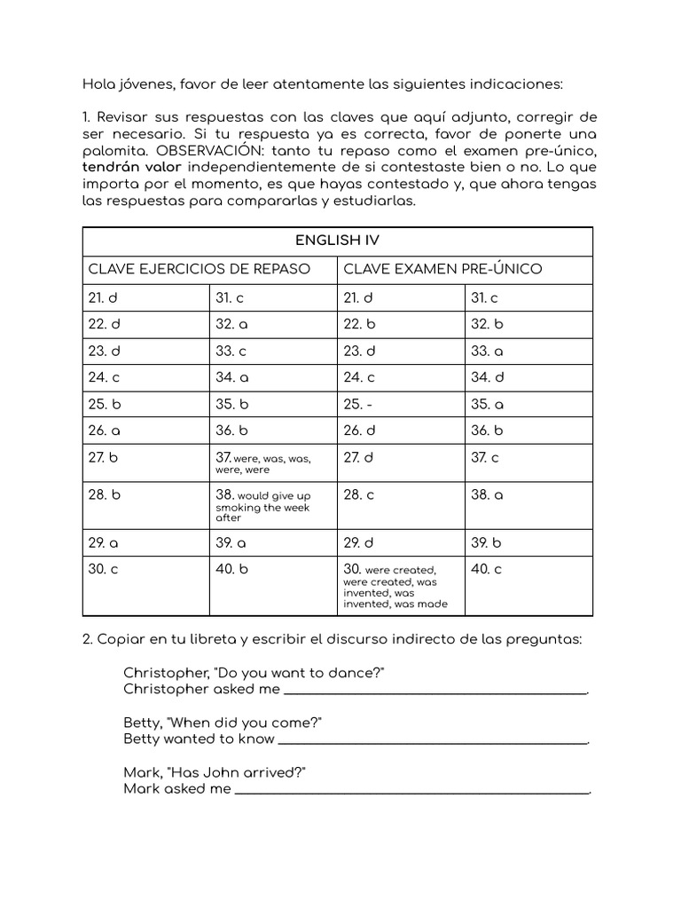 ENGLISH IV - Claves, Última Actividad Bloque III | PDF