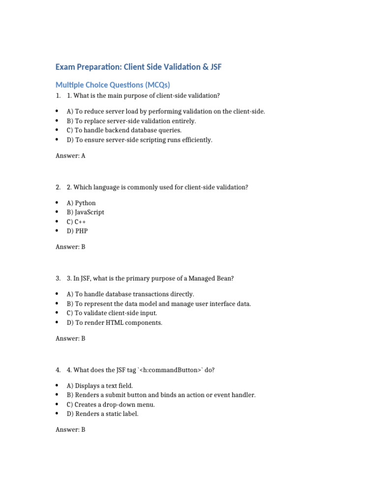 Exam Questions JSF | PDF