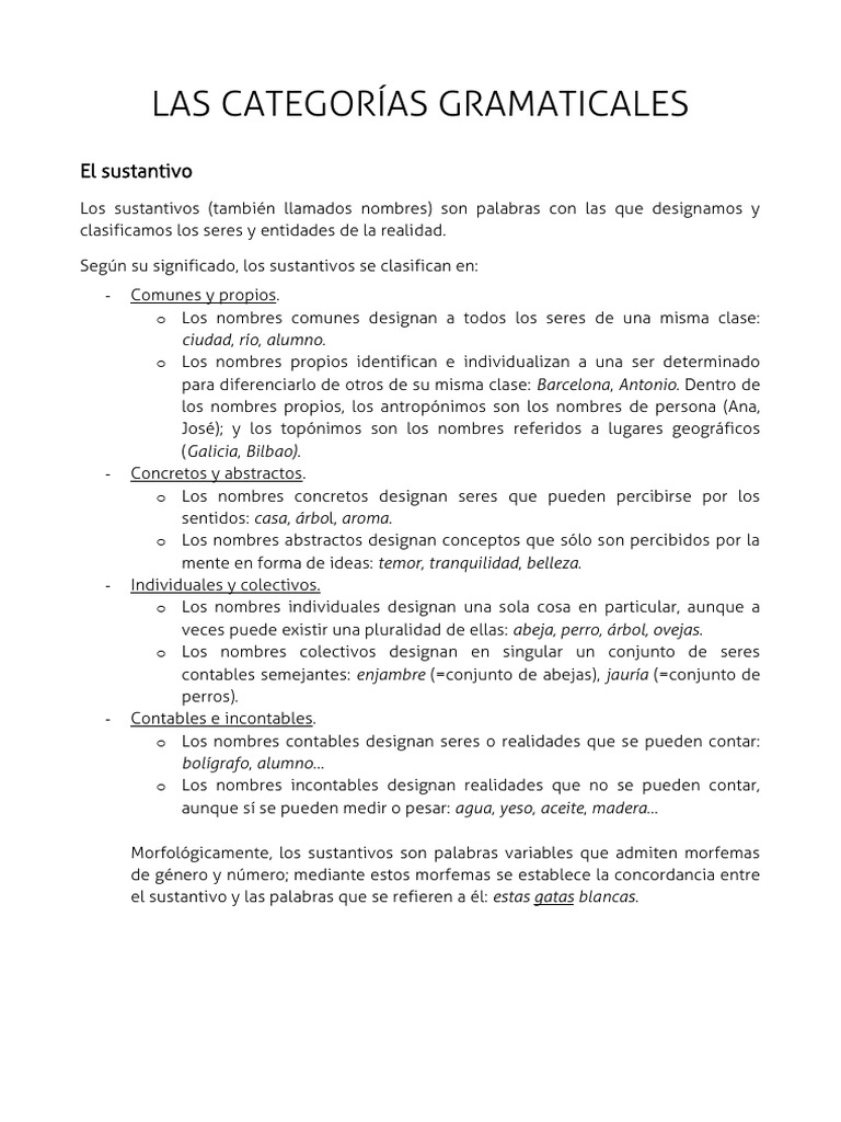 Las Categorías-Gramaticales | PDF | Sustantivo | Adjetivo