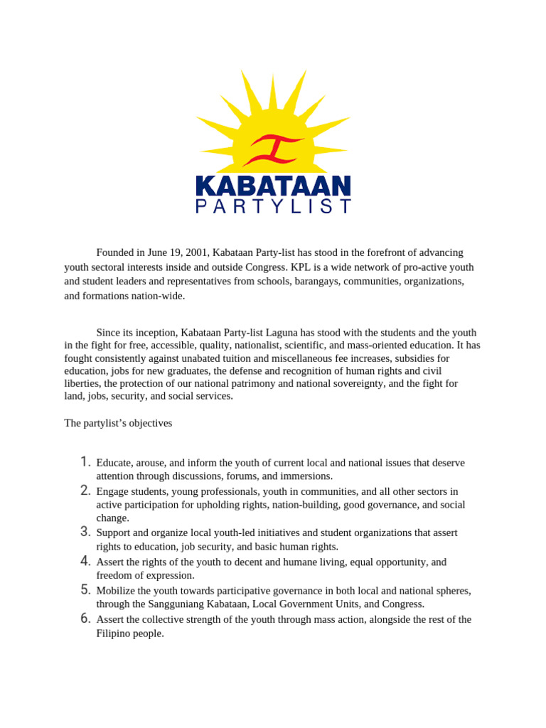 Kabataan Party-list: Mission and Achievements | PDF