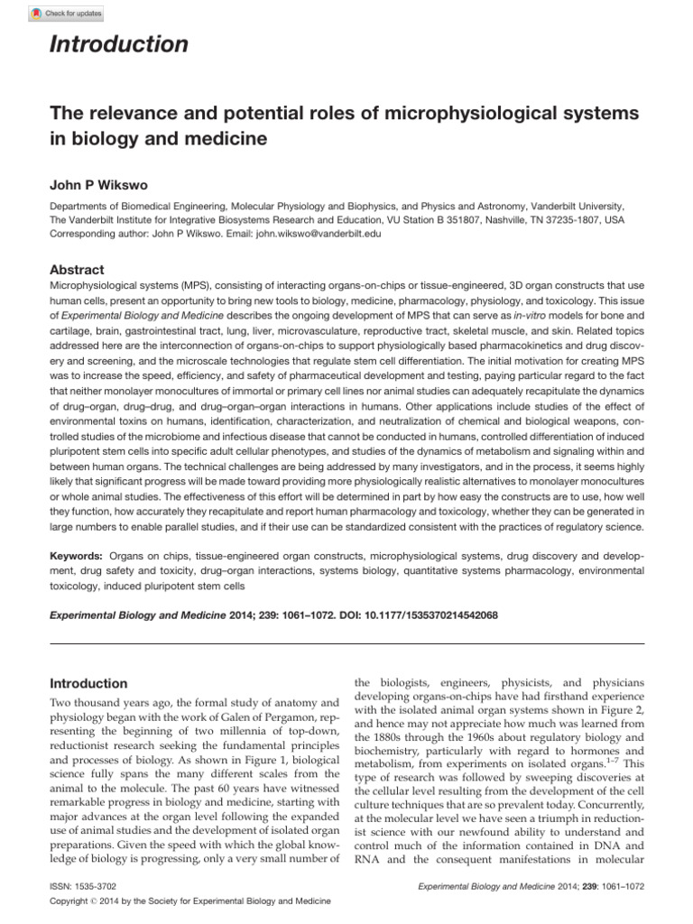 Wikswo 2014 The Relevance and Potential Roles of Microphysiological ...
