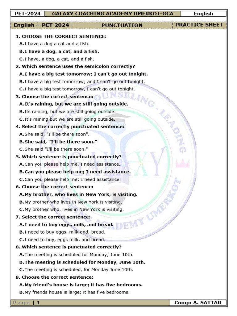 Punctuation Practice Exercises with Answers | PDF | Graphemes ...