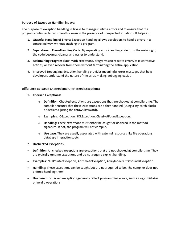 Purpose of Exception Handling in Java | PDF | Programming Paradigms | Systems Engineering