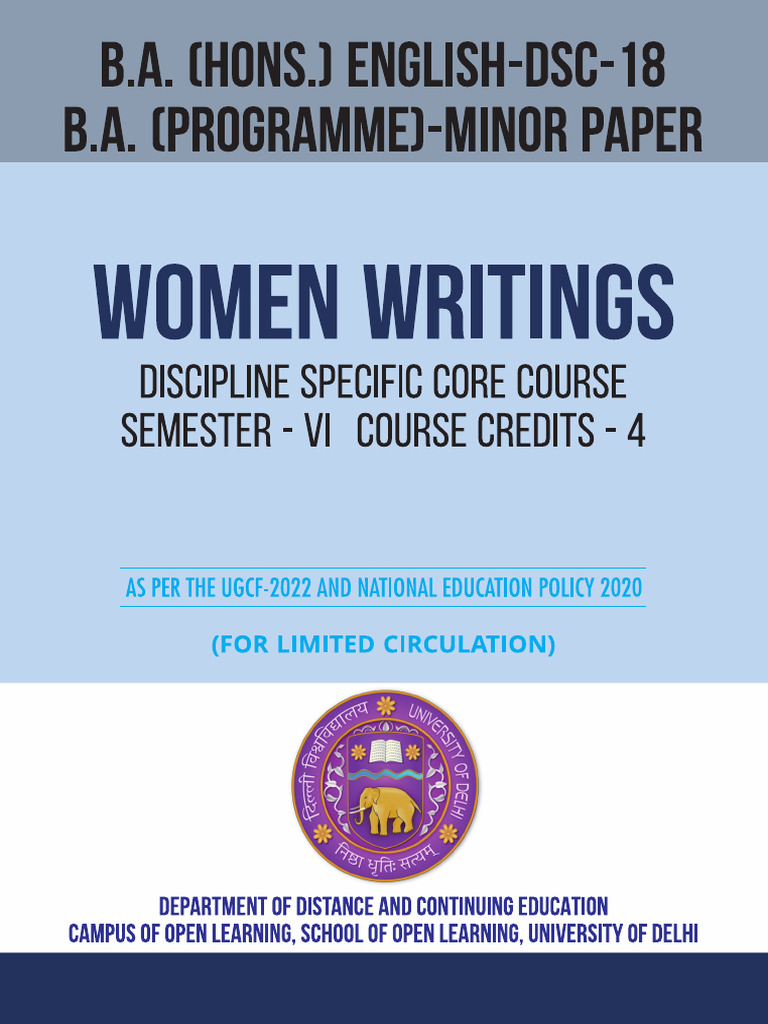 English Minor - Women Writings Du Sol (6th Semester BOOK) | PDF