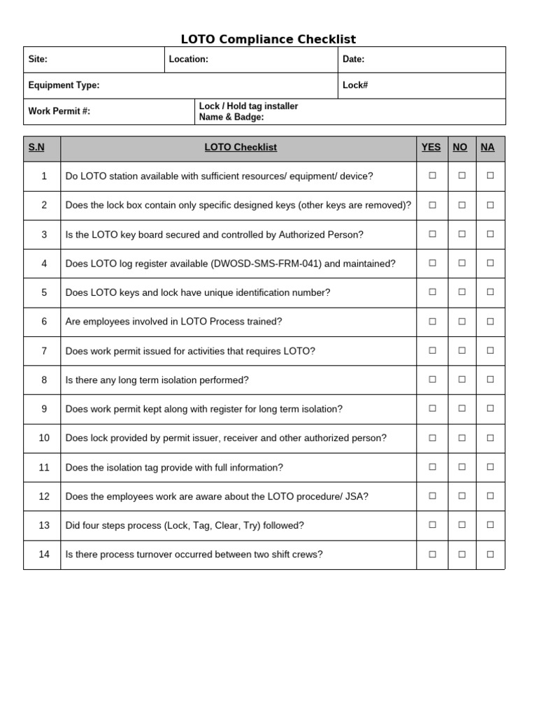 LOTO Compliance Audit | PDF
